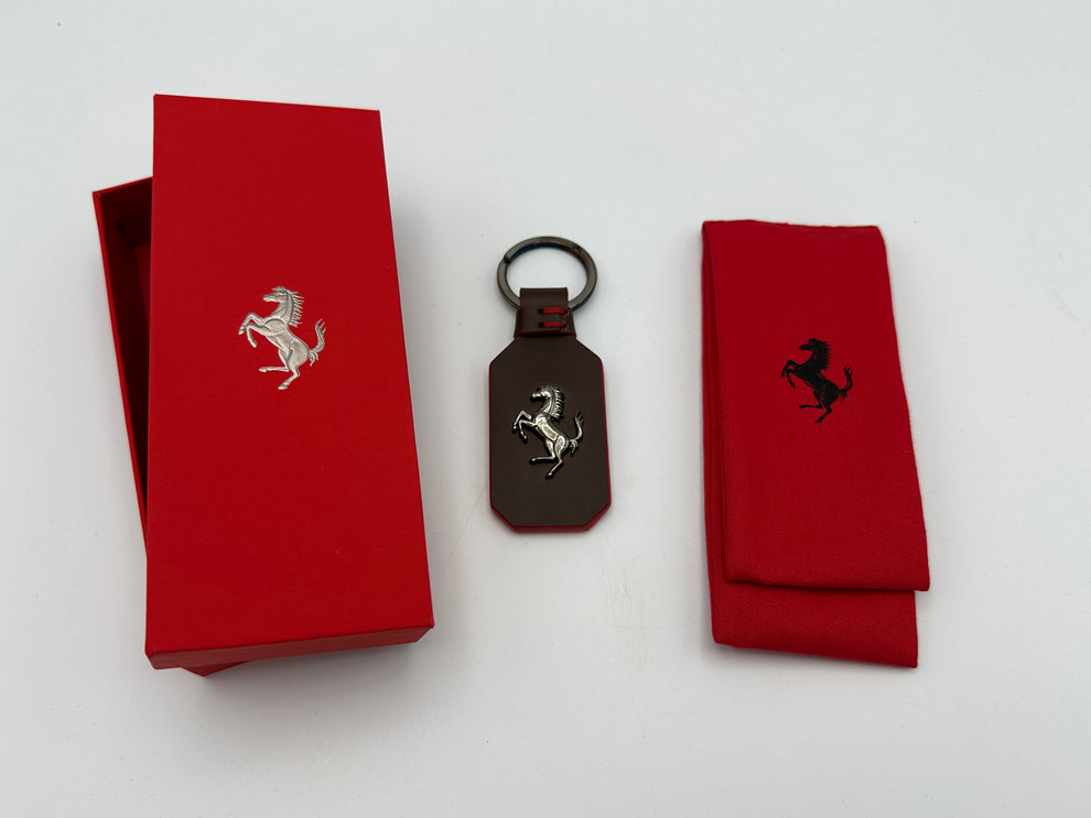 Ferrari Brown Leather Keychain, Keyfob with Prancing Horse - Official