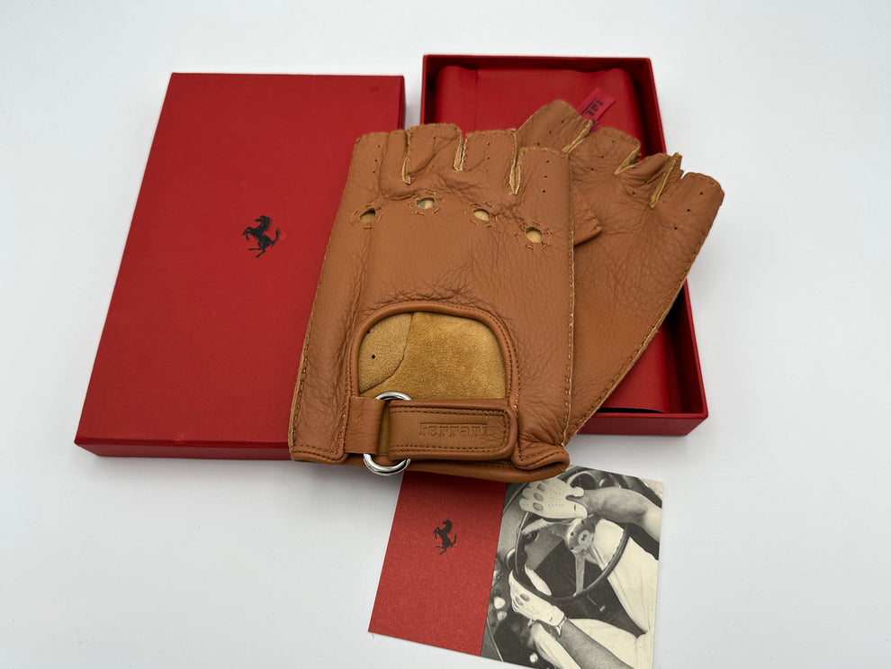 Ferrari Fingerless Brown Leather Driving Gloves – Size L – Official Me