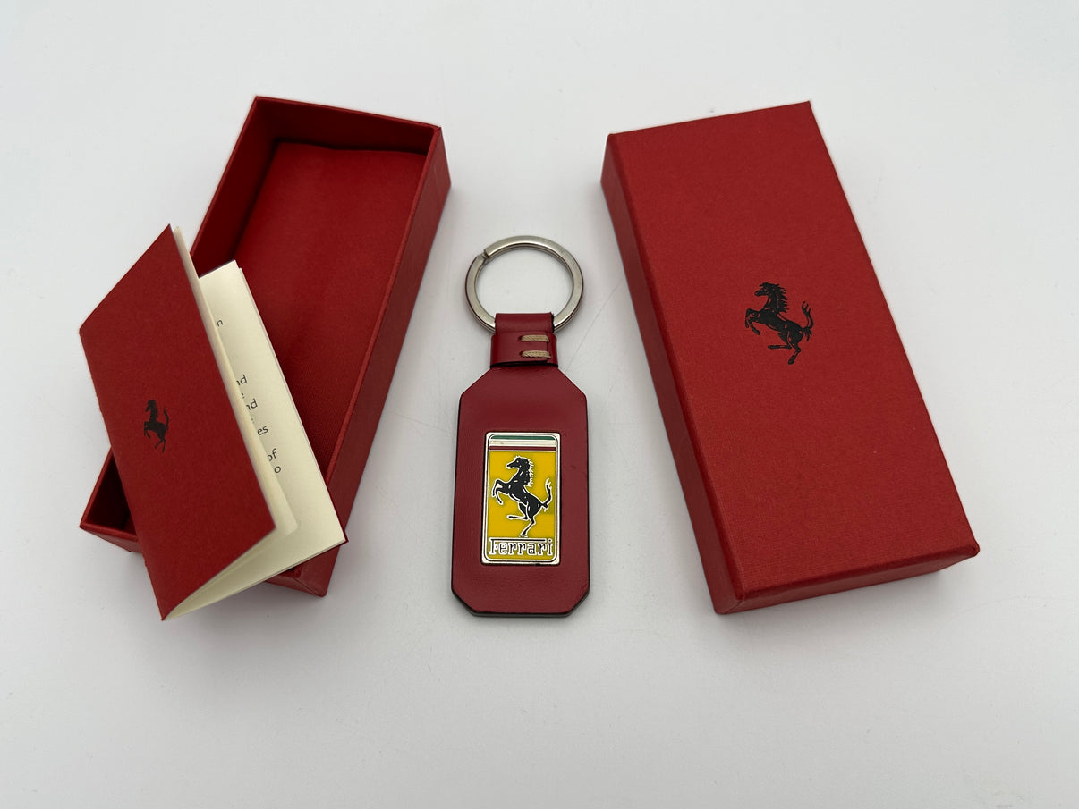 Ferrari Red Leather Keychain, Keyfob with Badge Logo - Official Access