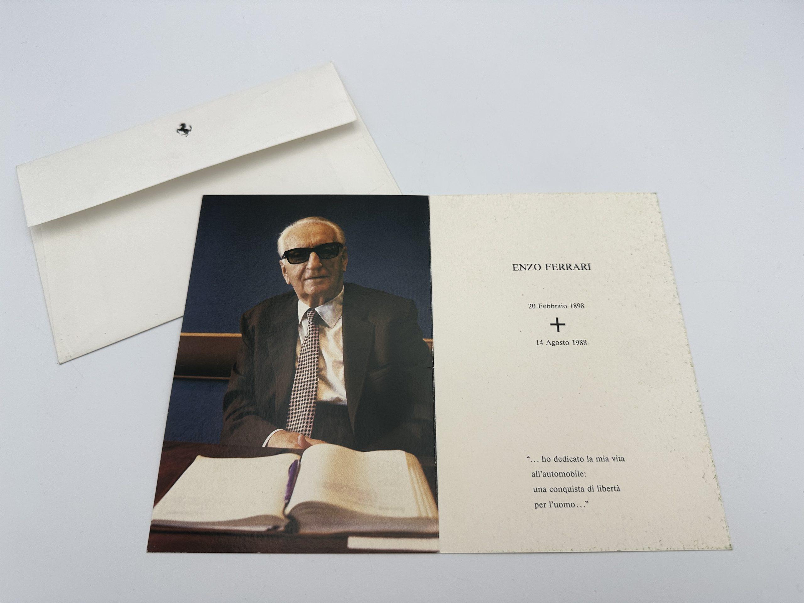 Enzo Ferrari Funeral Card 14th of August 1988 - Memorial Card